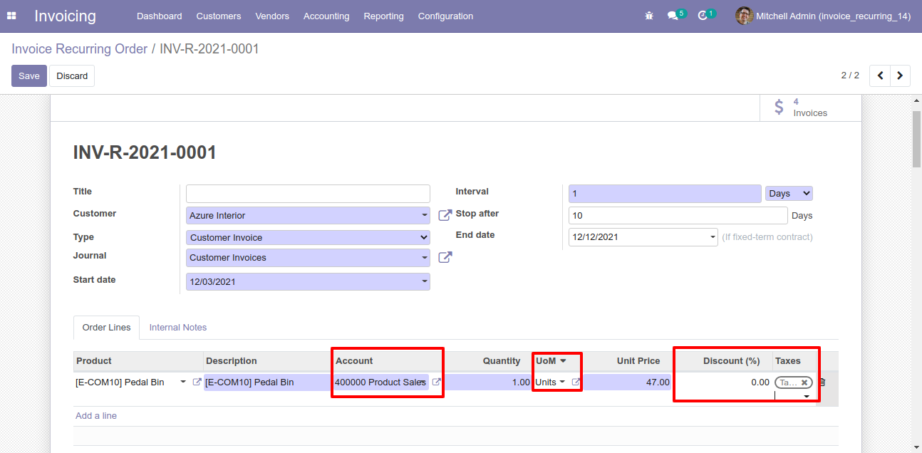 Invoice Order Recurring V14 Store