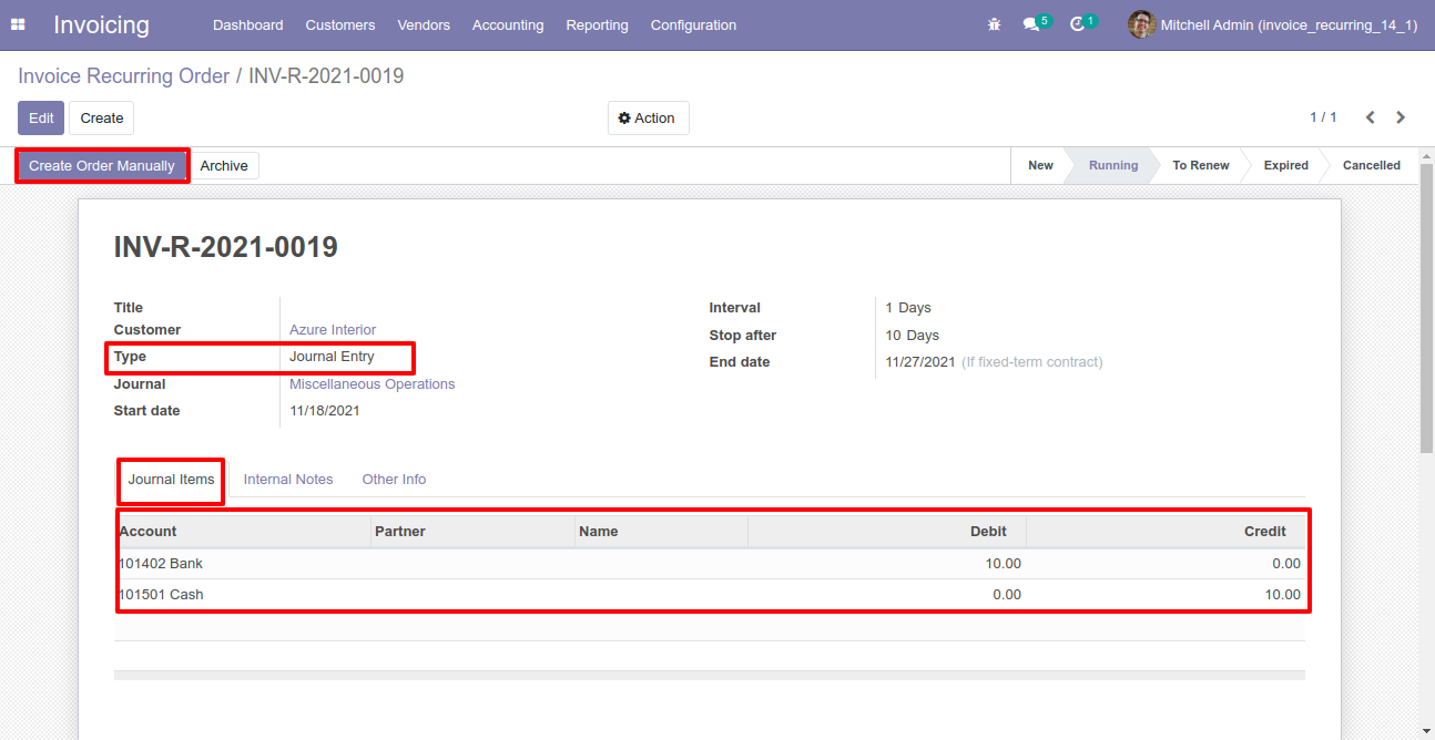 Invoice Order Recurring V14 Store