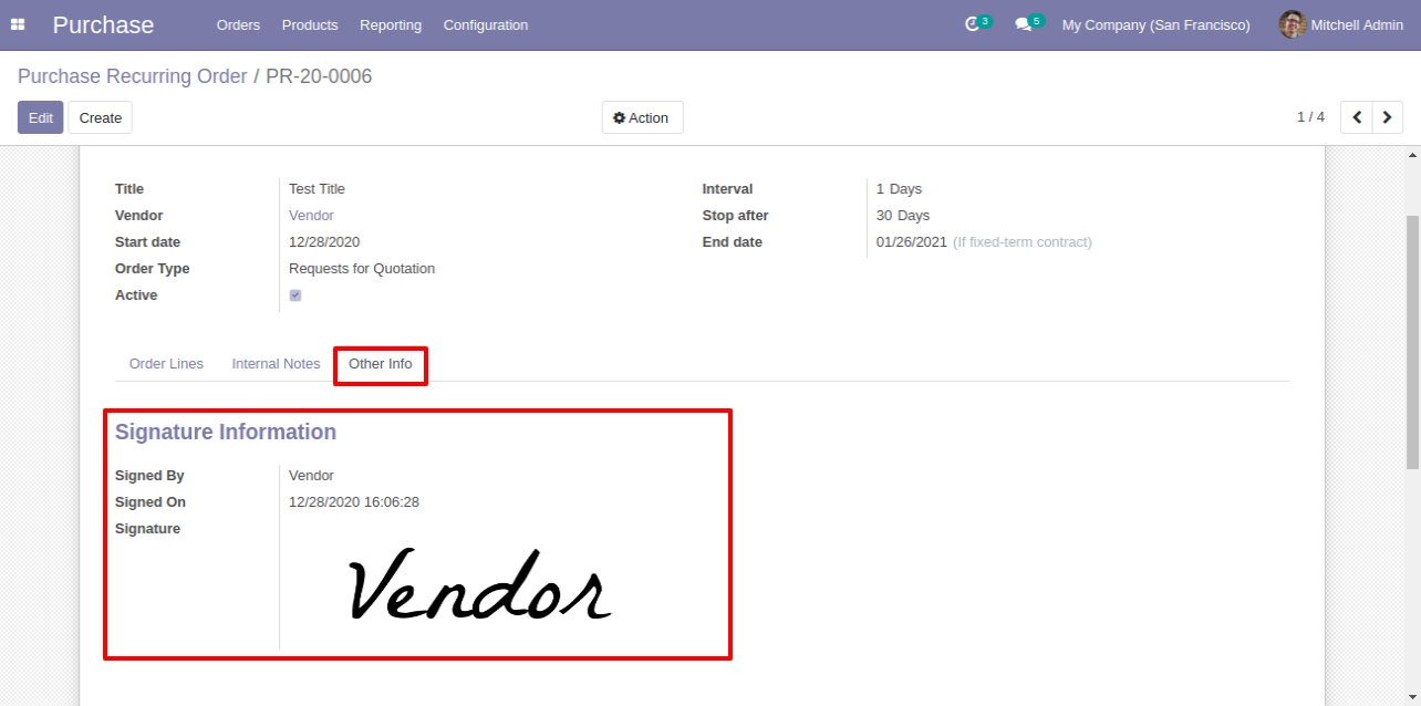 Purchase Order Recurring V12 Store