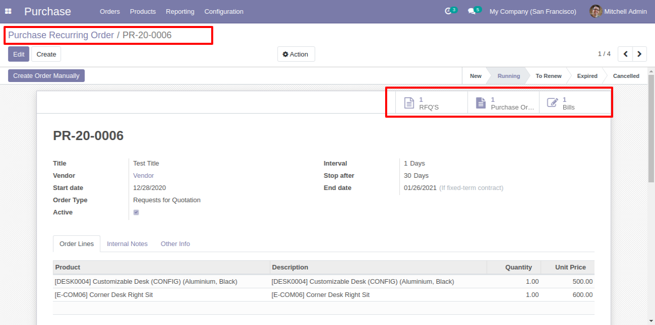 Purchase Order Recurring V12 Store